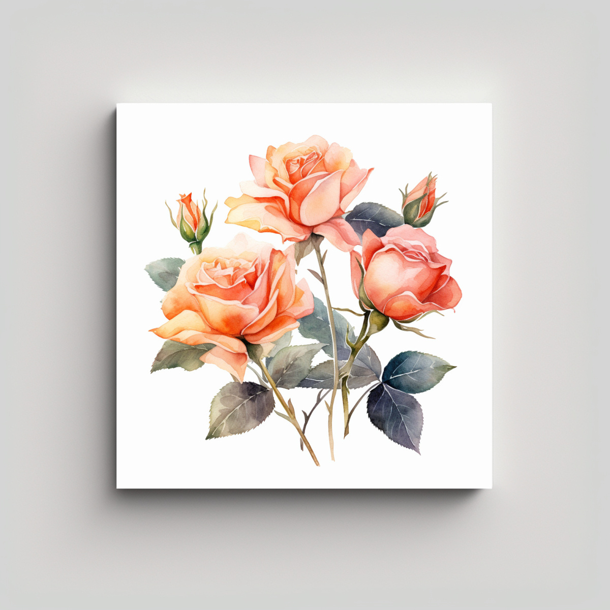 Adorno De Arte Hermoso Con Rosas En Acuarela Y Hojas Realistas - Compra ...