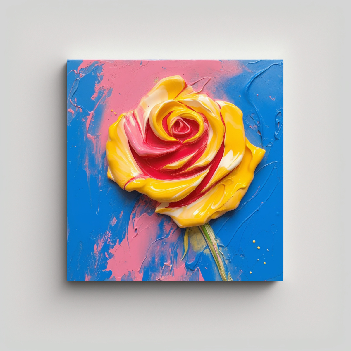 Adorno De Arte Moderno: Rosa Azul-Rosa Con Toque Amarillo En Pintura ...