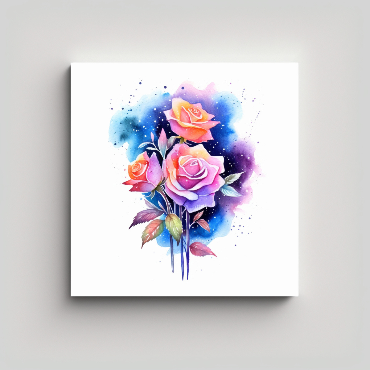 Armonía Cromática De Rosas Cósmicas: Cuadro Vintage En Acuarela - Decocuadros
