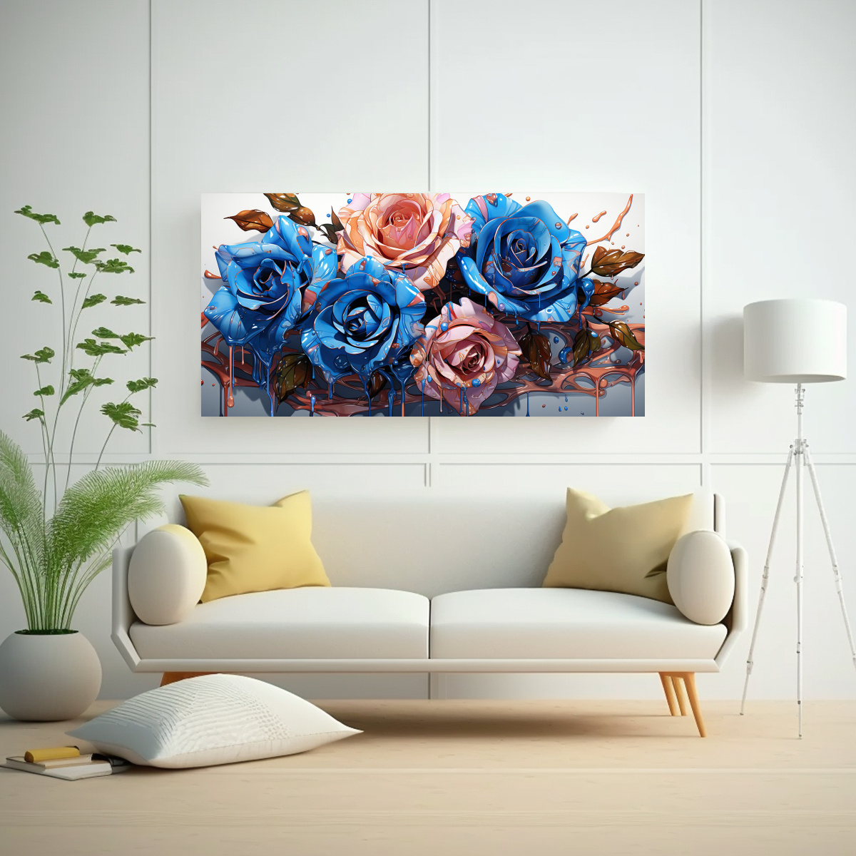 Arte Conceptual Cuarto Rosa Con Goteo En Pétalos Pintados - Decocuadros