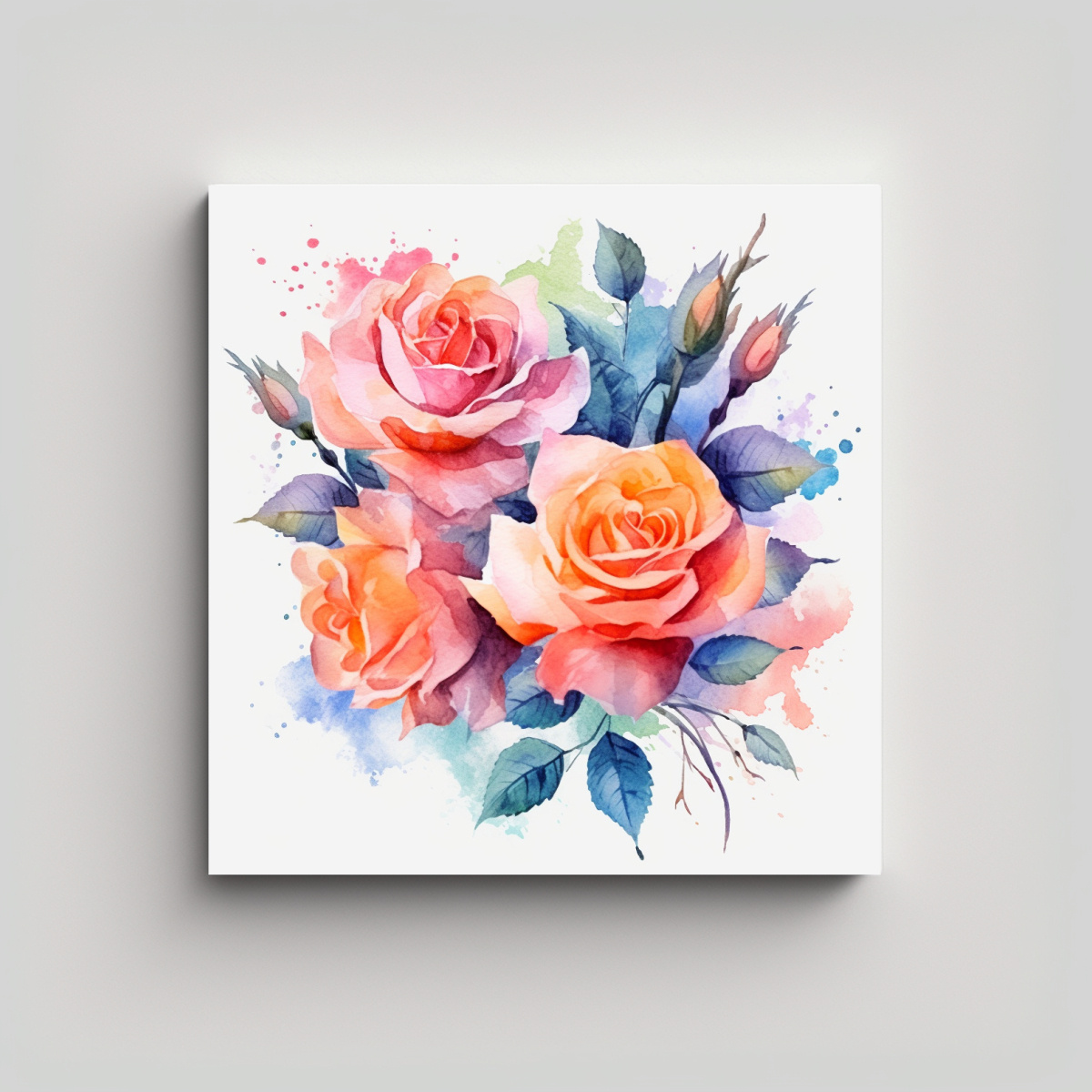 Cuadro Decorativo De Rosas Blancas Estilo Acuarela - Decocuadros