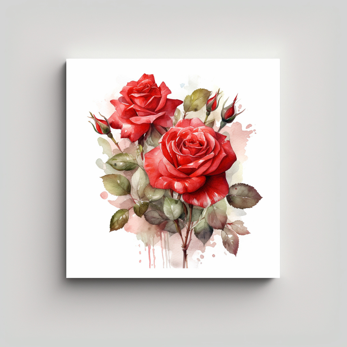 Arte De Rosas Rojas Acuarela Cuadrado Mágico Aislado Blanco - DecoCuadros