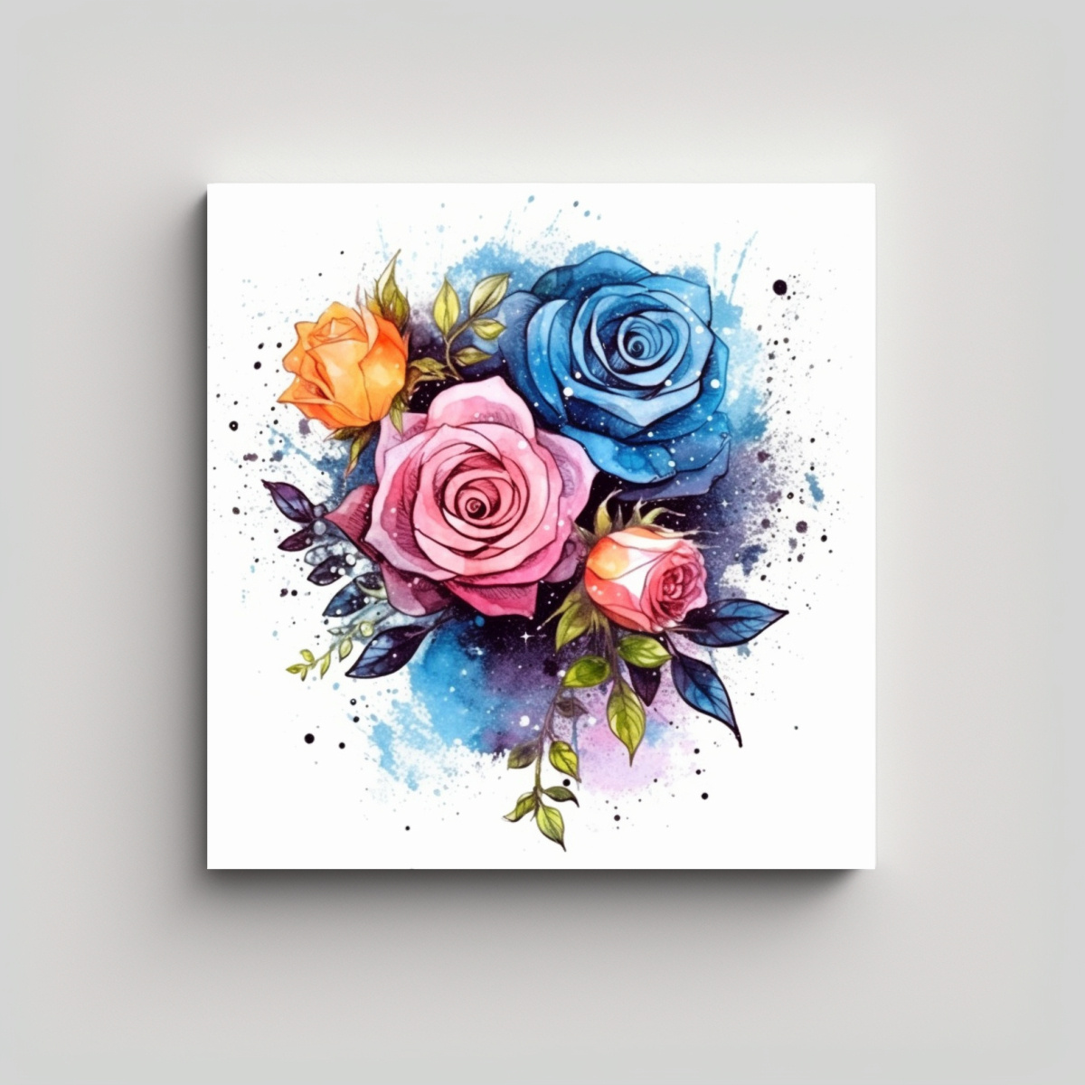 Cuadro Decorativo De Arte Luminoso De Rosas Cósmicas En Acuarela - Decocuadros