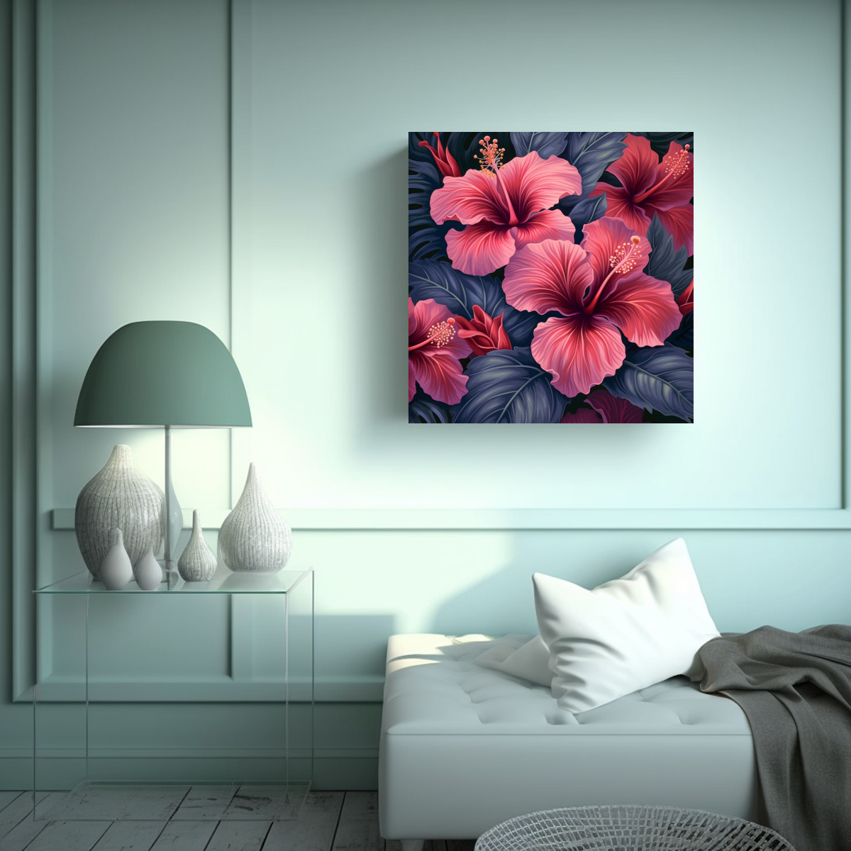 Cuadro Decorativo Arte Mural Hibiscus Detalle Realista Patrón Simétrico ...