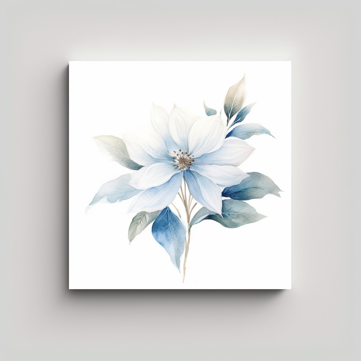 Cuadro De Arte Vanguardia Acuarela Luz Plata Azul Flores Decoración Pared - Decocuadros