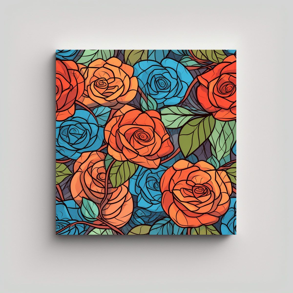 Bastidor De Tela Con Vitrales Y Rosas En Patrón Continuo Conceptual - Compra Online En DecoCuadros