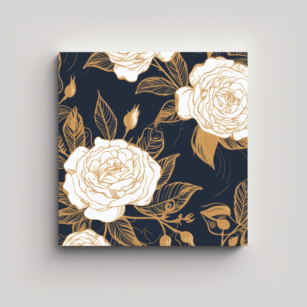 Cuadro De Rosas Y Trazos Dorados - DecoCuadros