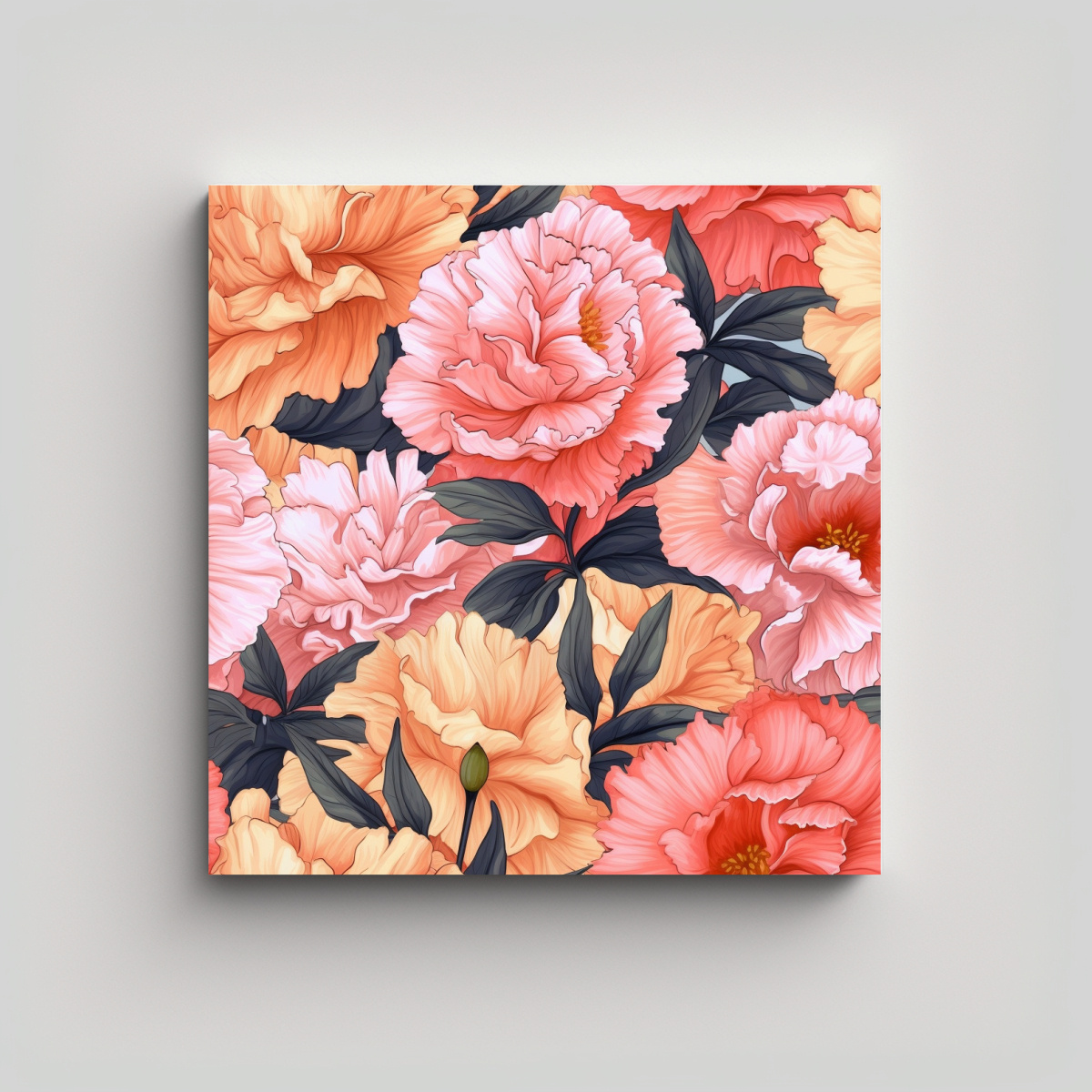 Cuadro Decorativo Único - Composición De Flor Pion En Tinta Realista - Decocuadros