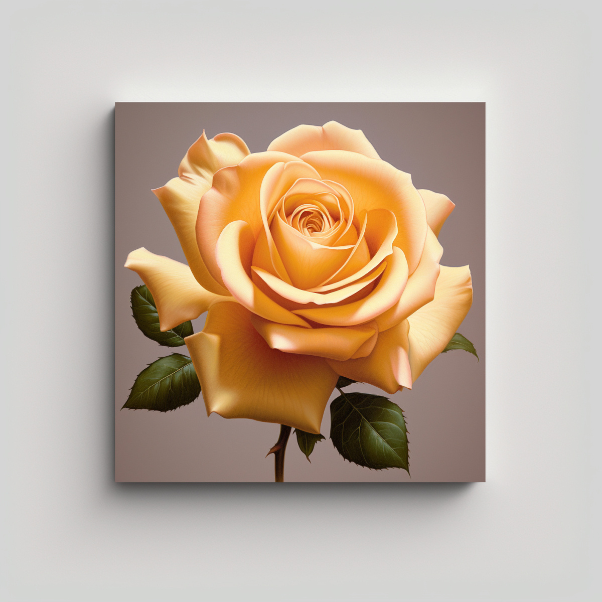 Cuadro Decorativo De Rosa Amarilla En Tela Con Puntas Melocotón - Decocuadros