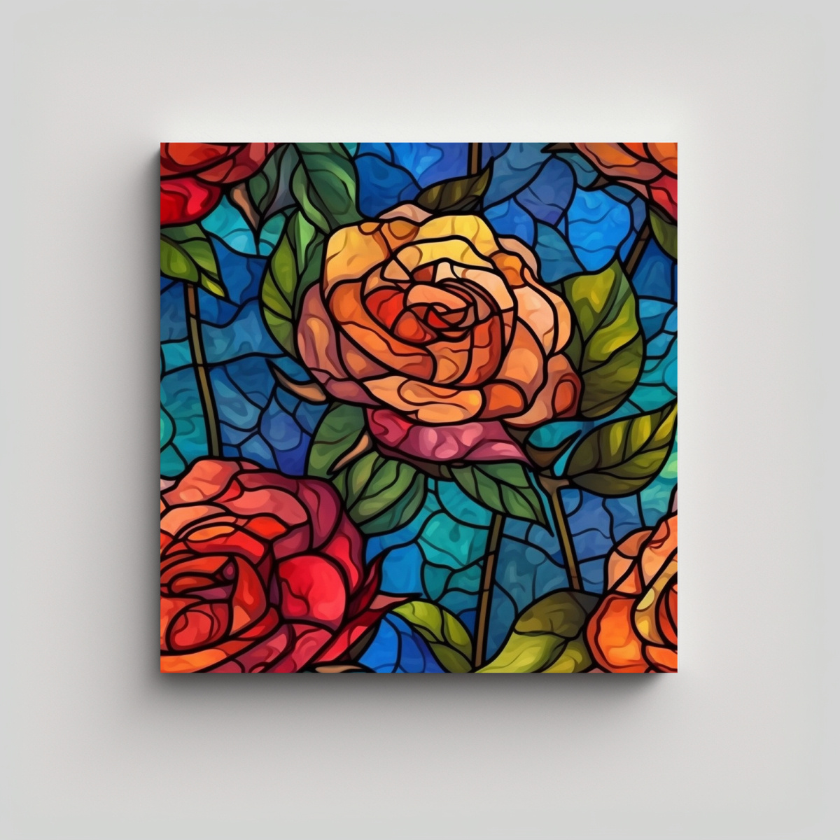 Cuadro Decorativo Luminoso 'Composición De Rosas Estilo Vitral' - Decocuadros