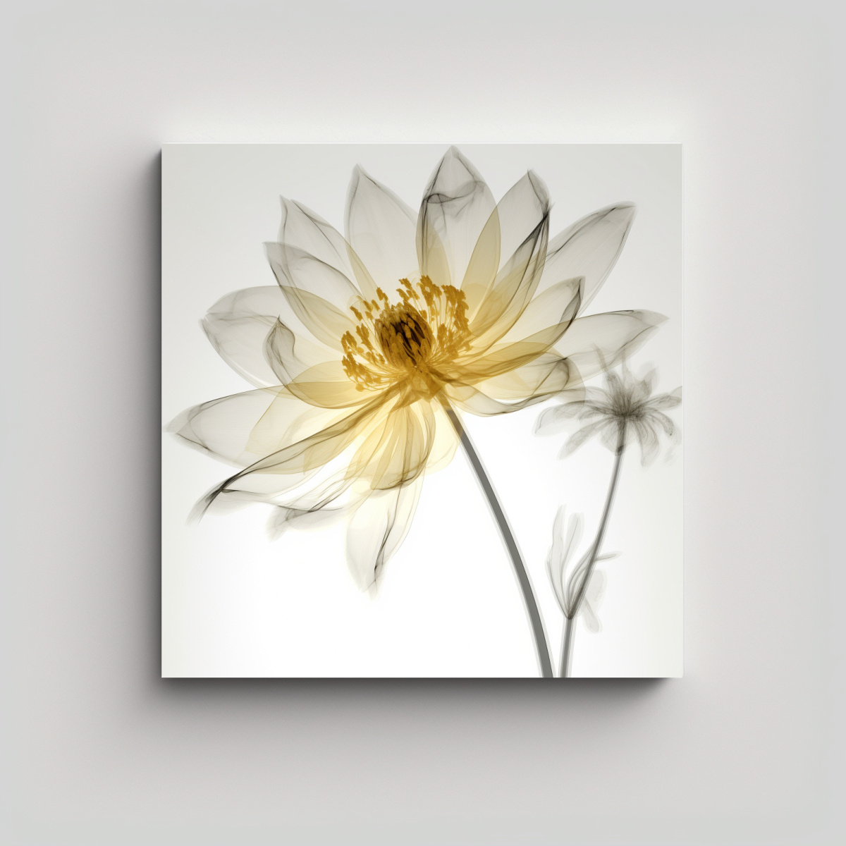 Cuadro Decorativo De Flores En Rayos X Dorado Y Gris - DecoCuadros