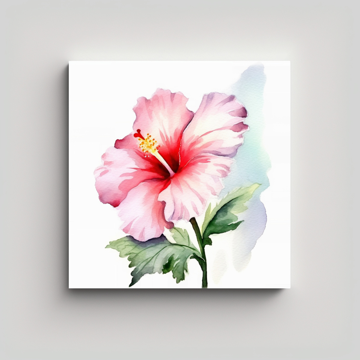 Cuadro Decorativo De Hibisco En Acuarela Sobre Tela Con Bastidor - Decocuadros