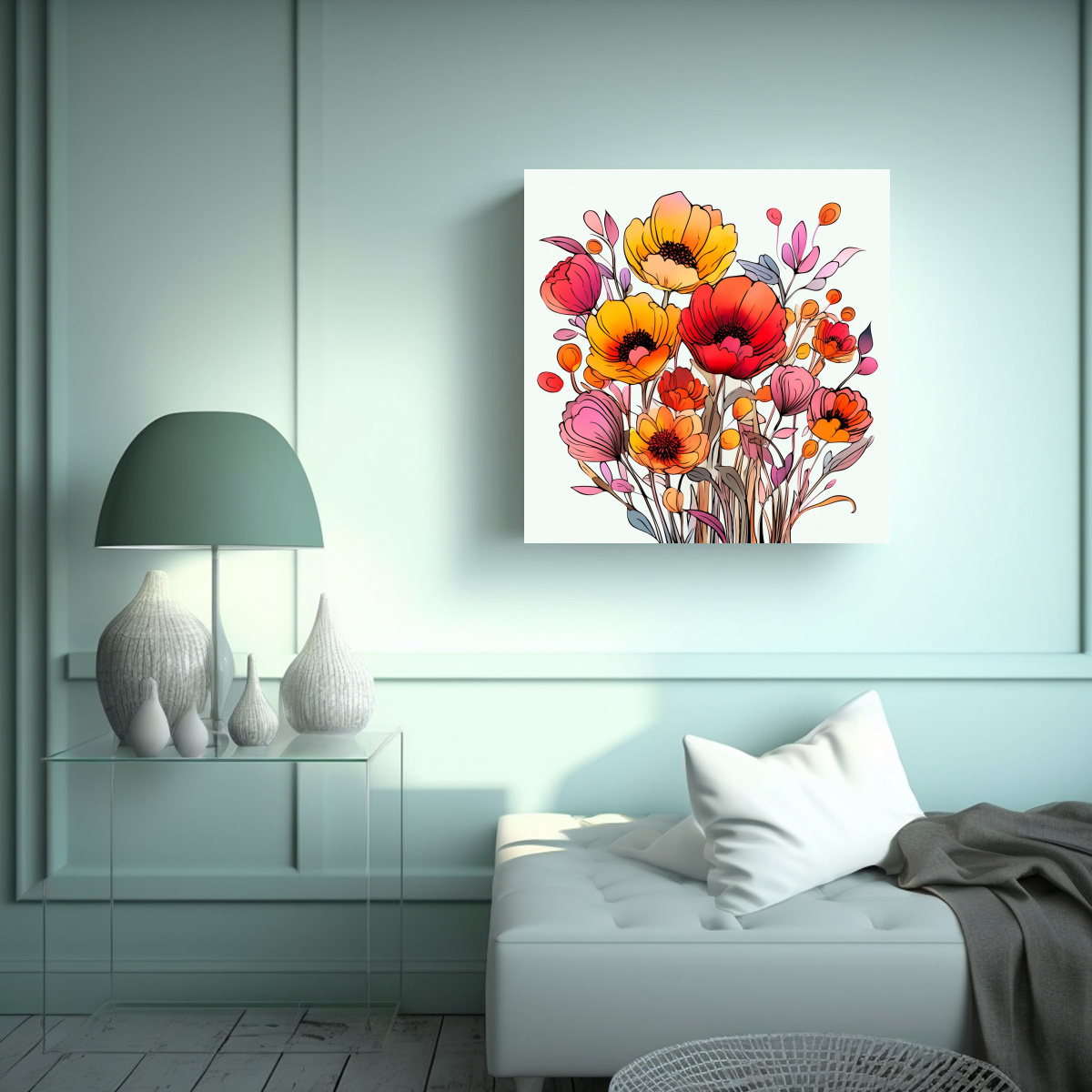 Composición Intensa De Flores Cartoon En Rosa, Amarillo Y Naranja - Cuadros Decorativos ...