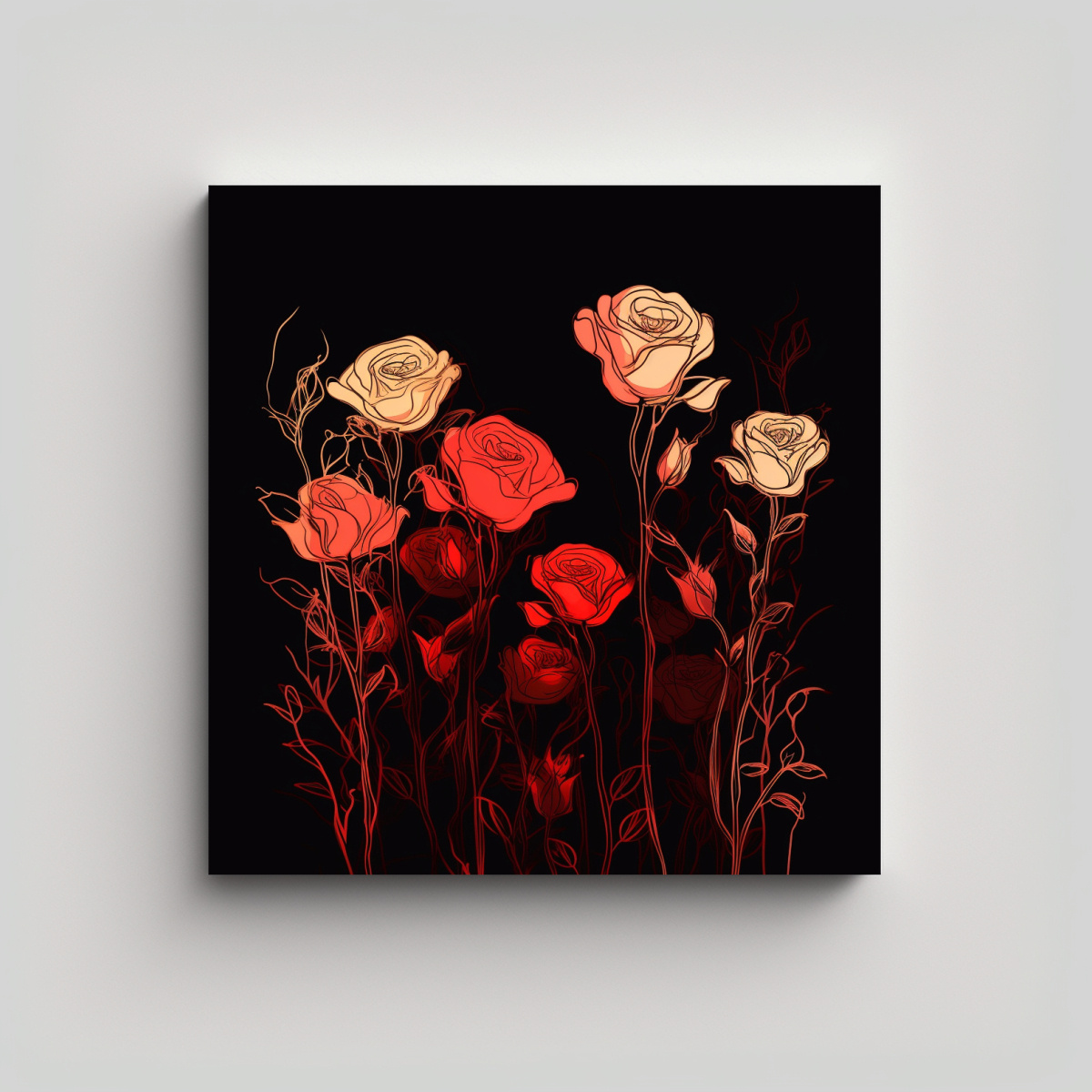Cuadro Decorativo De Rosas Rojas Iluminadas - Arte Abstracto - Decocuadros