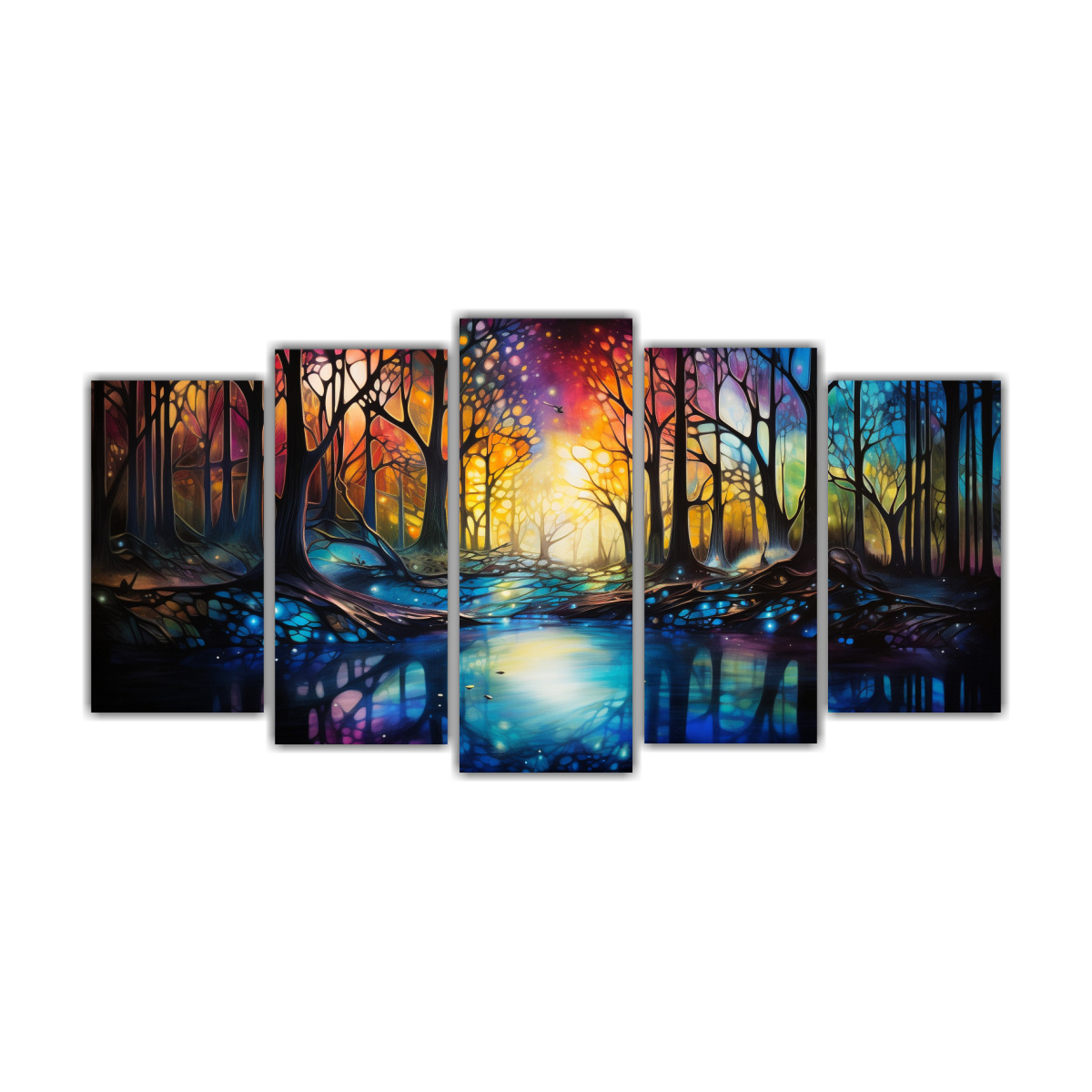 Conjunto 5 Cuadros Colores Impacto Visual Enchanted Forest Brillos ...