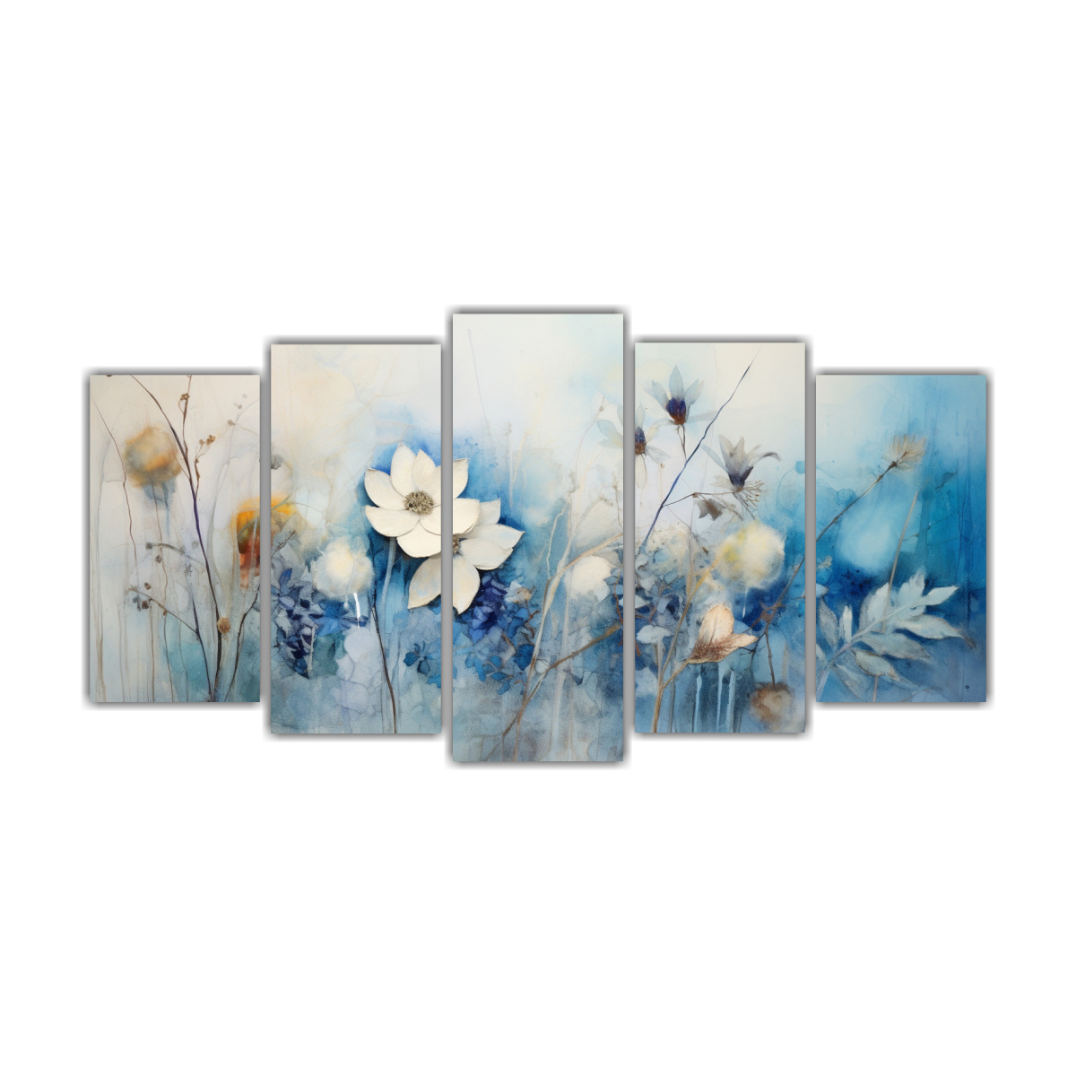 Conjunto 5 Lienzos Impreso Clásico Tema Invernal PINTURA MIXTA BOTÁNICA VINTAGE - Decocuadros