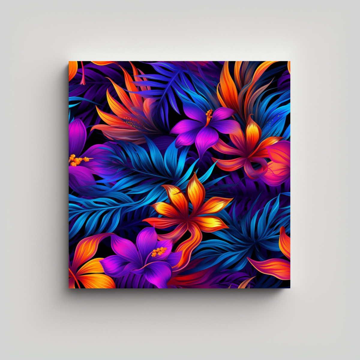 Cuadro 3D Neon De Flores Tropicales En Bastidor - Decoración única Y ...