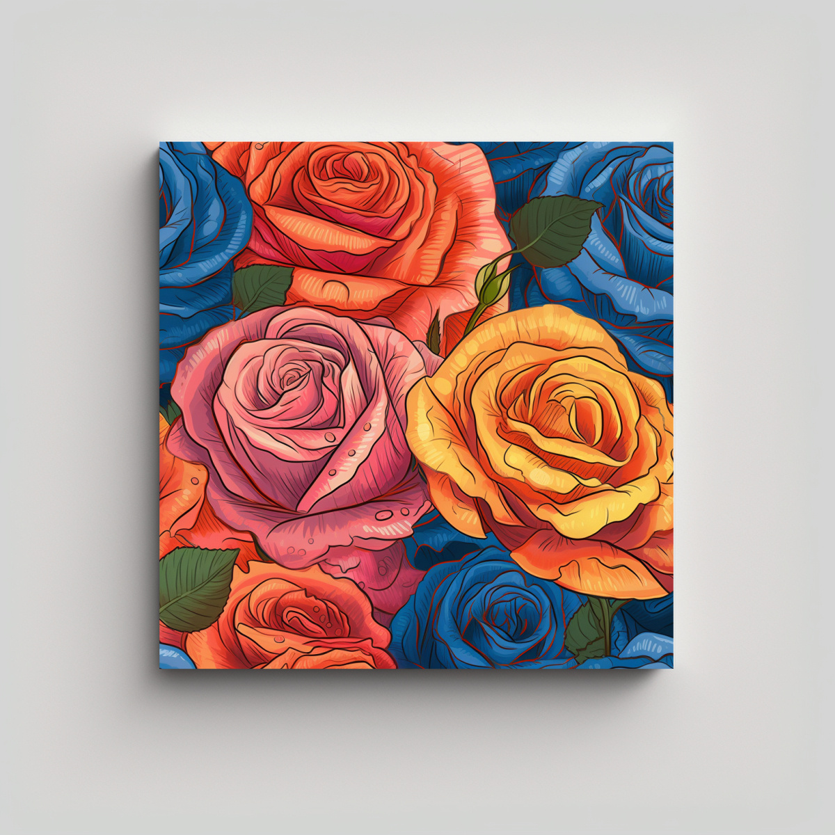 Cuadro Abstracto Brillante Con Rosas - Arte Digital En Tela Bastidor - Decocuadros