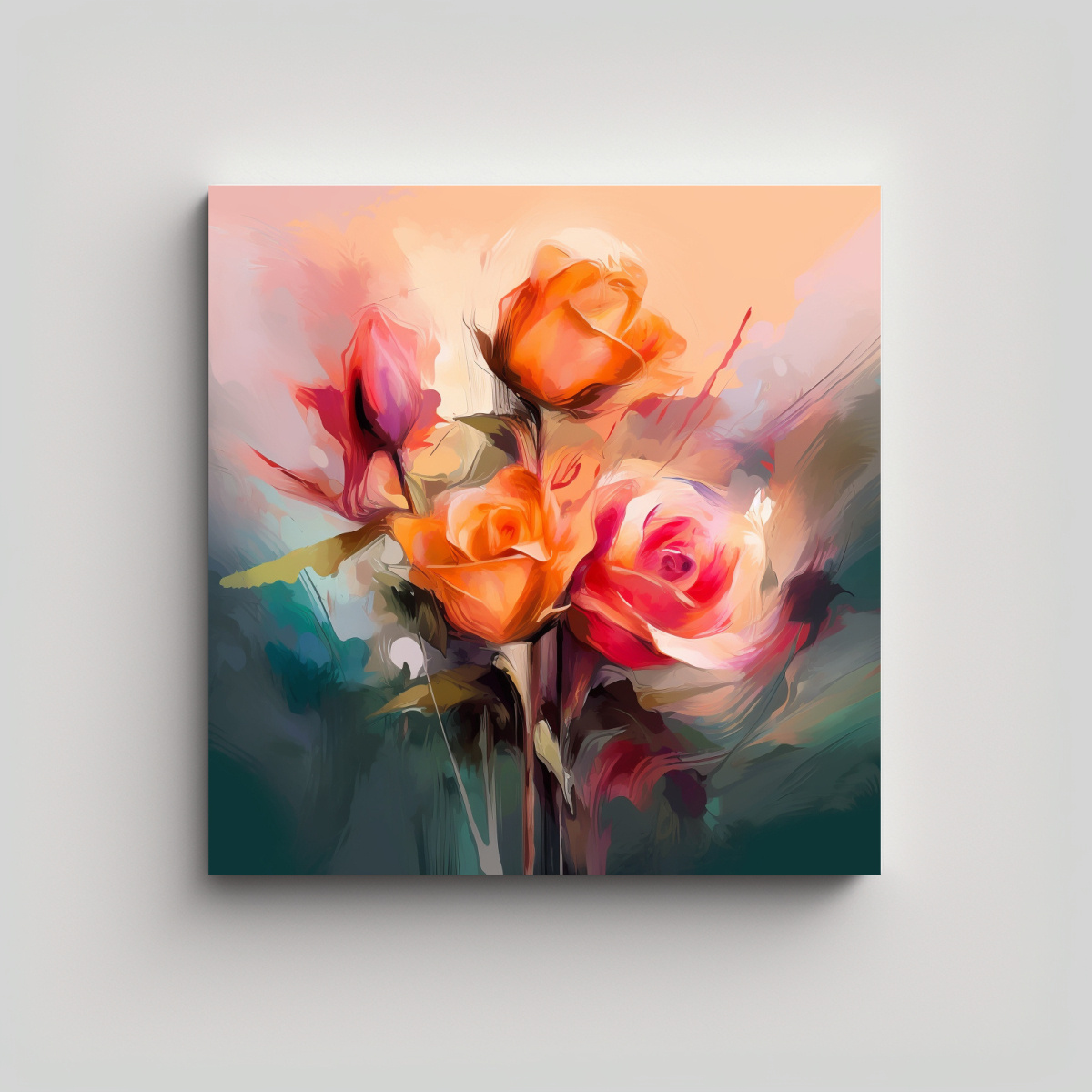 Cuadro Abstracto De Rosas En Tela Bastidor Duradero - DecoCuadros