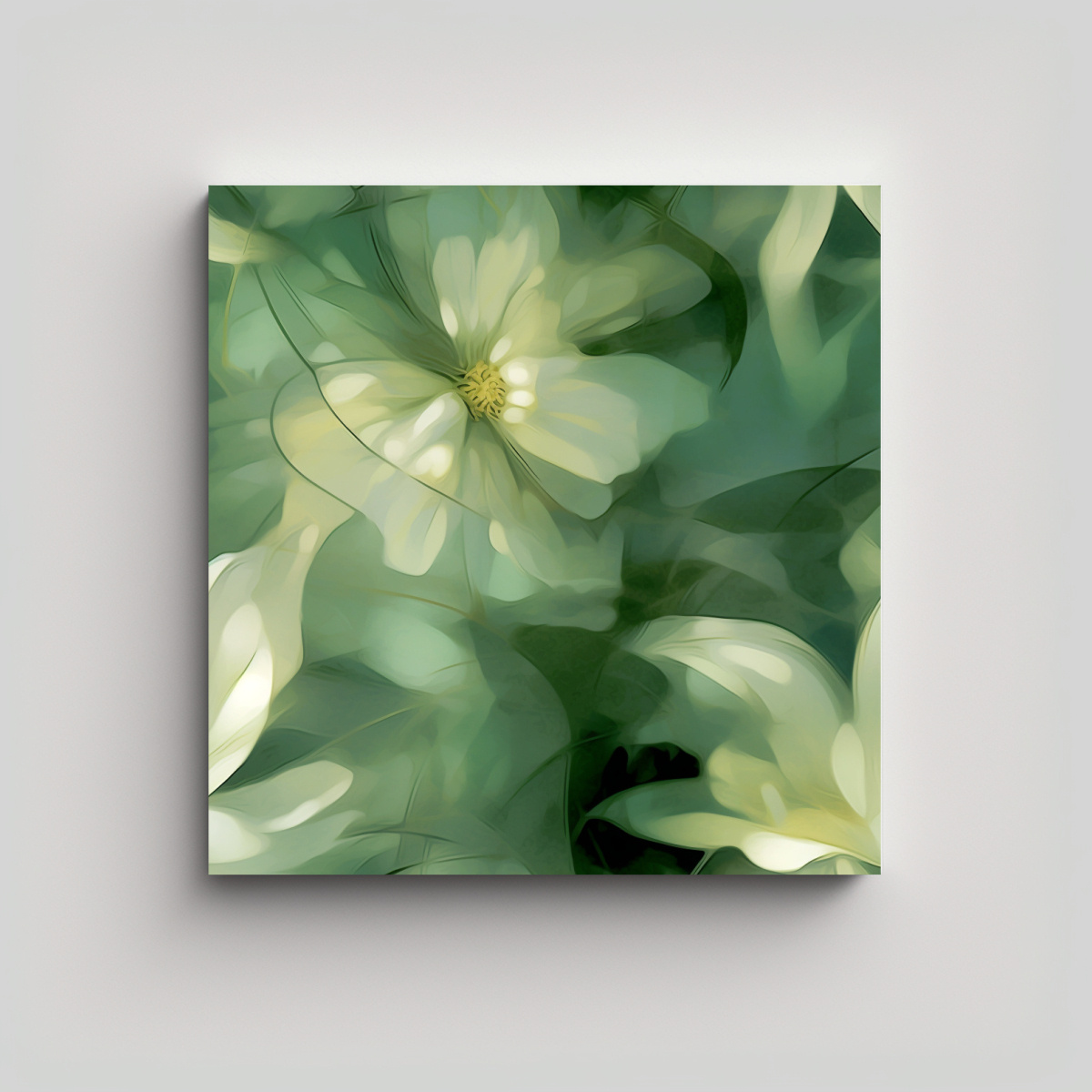 Cuadro Abstracto Digital Tranquilidad En Verdes Flores Vanguardia - DecoCuadros