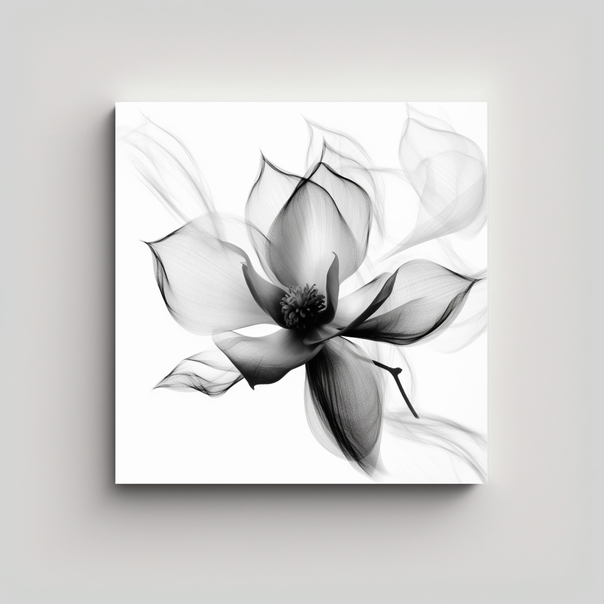 Cuadro Abstracto Lineal De Flor Magnolia En Blanco Y Negro - DecoCuadros