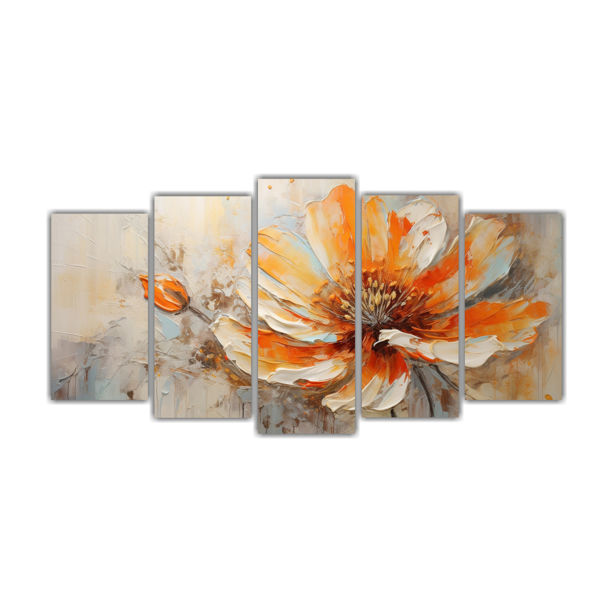 Cuadro Abstracto Naranja Con Flores En Lienzo - DecoCuadros