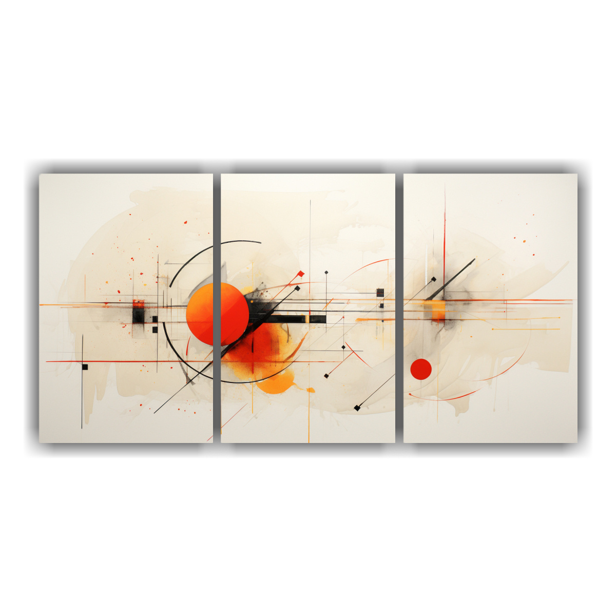 Cuadro Abstracto Naranja Para Decoración, Set De 3 Cuadros Horizontales De Lienzo A Todo Color ...