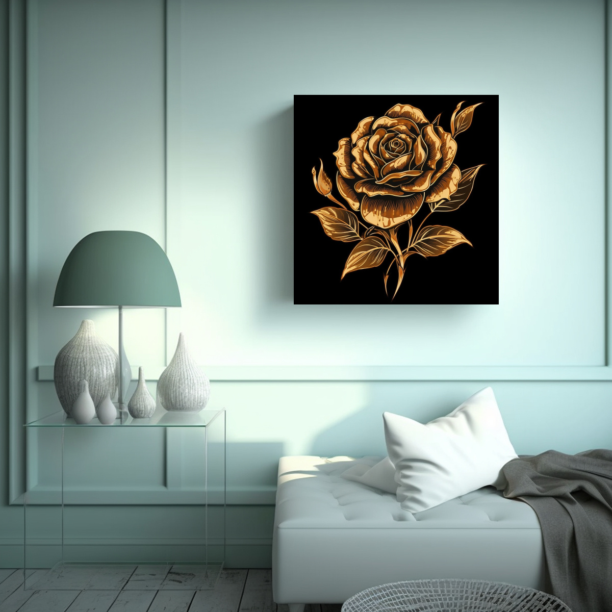 Cuadro Abstracto Refinado Con Rosa Dorada En Estilo Cuadro 2D - DecoCuadros