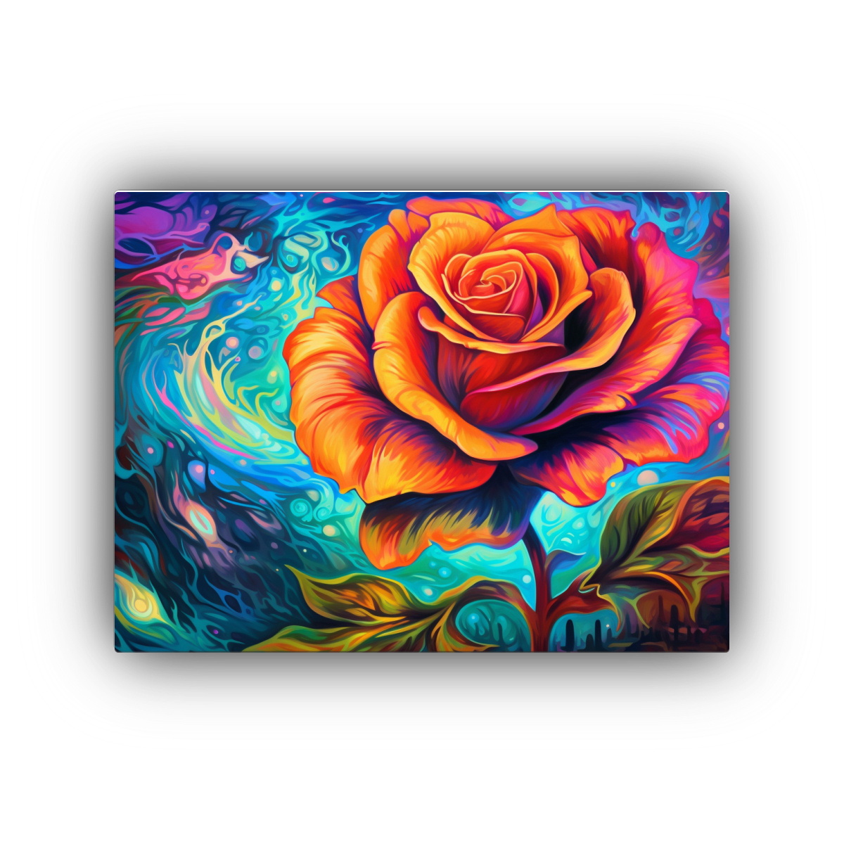 Lienzo De Tela Expresión Para Cuarto Con Rosa Psicodélica - DecoCuadros