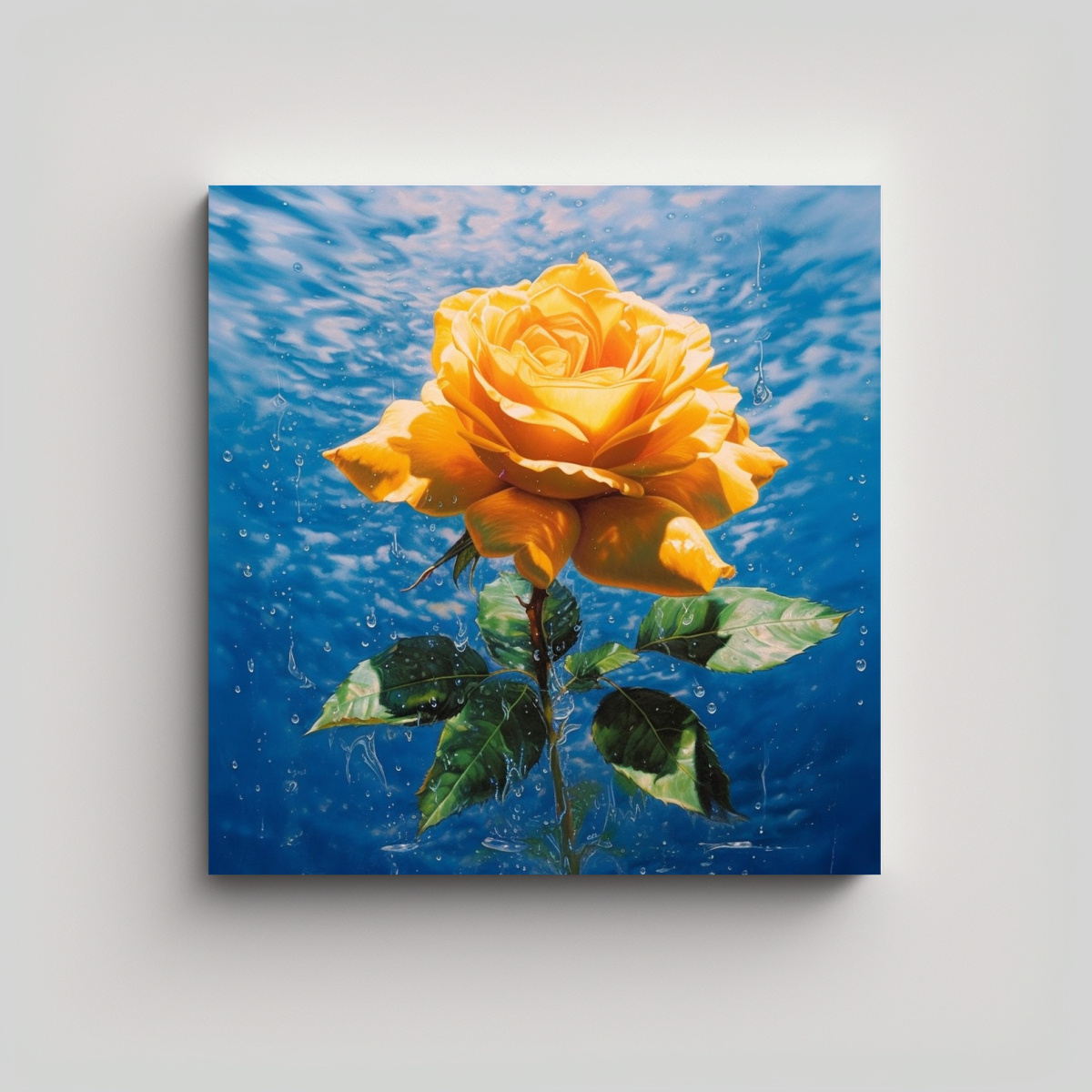 Cuadro Abstracto Wang: Rosa Amarilla En Fondo Azul Para Sala - Decocuadros