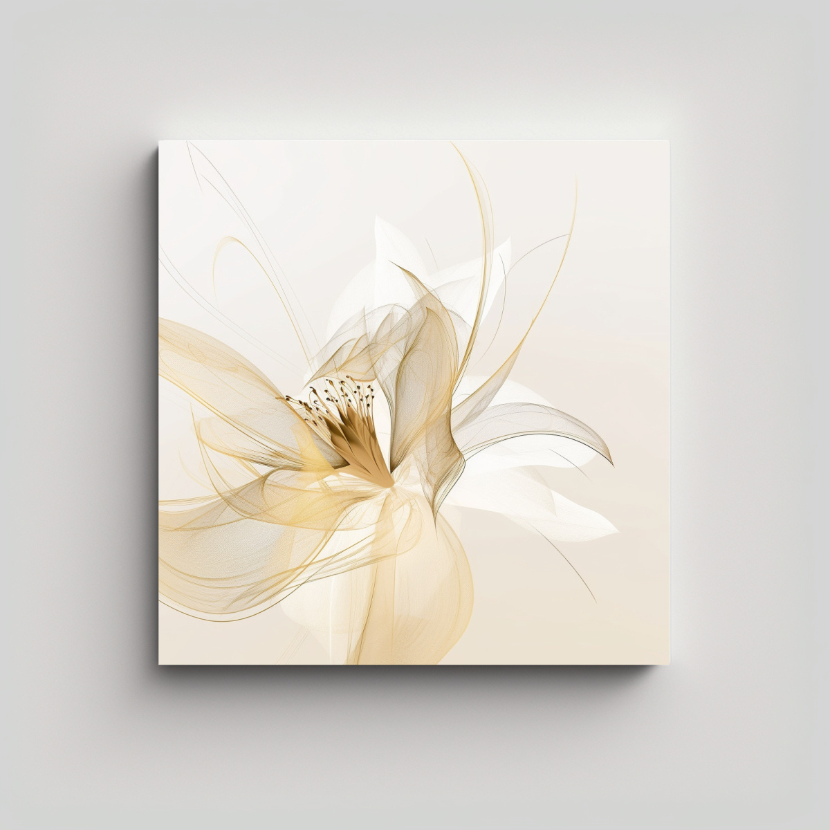 Cuadro Acuarela Innovador Con Líneas Doradas Y Flores De Vainilla | DecoCuadros