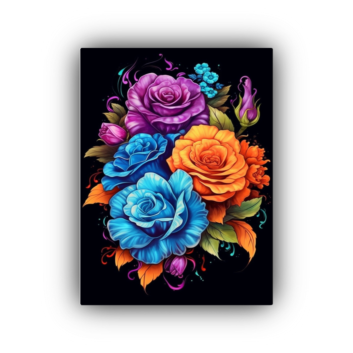 Cuadro Arte Movimiento Floral Con Rosas En Colores Vivos - Decocuadros