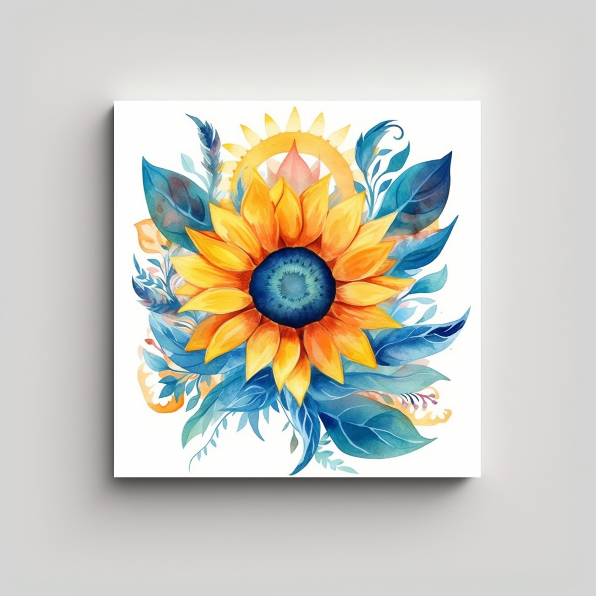 Cuadro Boho Sunshine En Acuarela Azul: Concepto Dimensional - Decocuadros