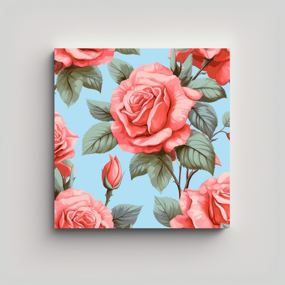 Cuadro Decorativo De Rosas Rosadas Sobre Fondo Azul - DecoCuadros