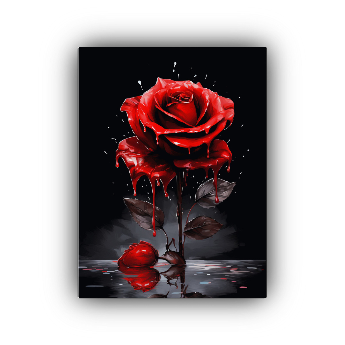 Cuadro Composición Refinada De Rosas Rojas Goteando Con Negro Y Rojo Decorativo - DecoCuadros