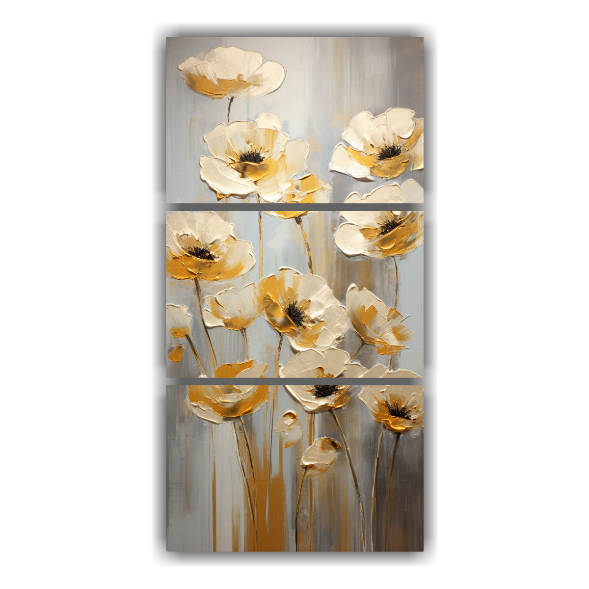 Cuadro Creativo Impacto Visual Amapolas Doradas En Lienzo Estilo Decorativo - Decocuadros