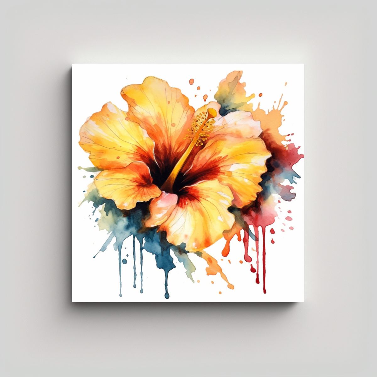 Cuadro De Arte Decorativo: Hibiscus Amarillo Oscuro En Acuarela ...