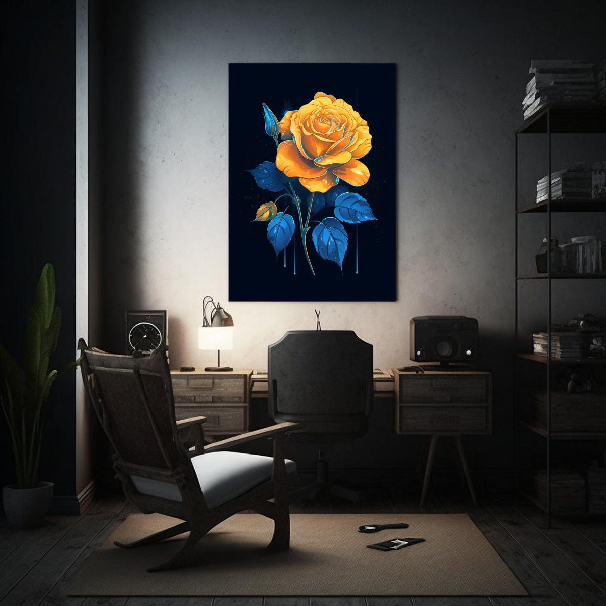 Cuadro De Arte Surrealista Lienzo De Rosa Amarilla Con Efecto Fluorescente - DecoCuadros