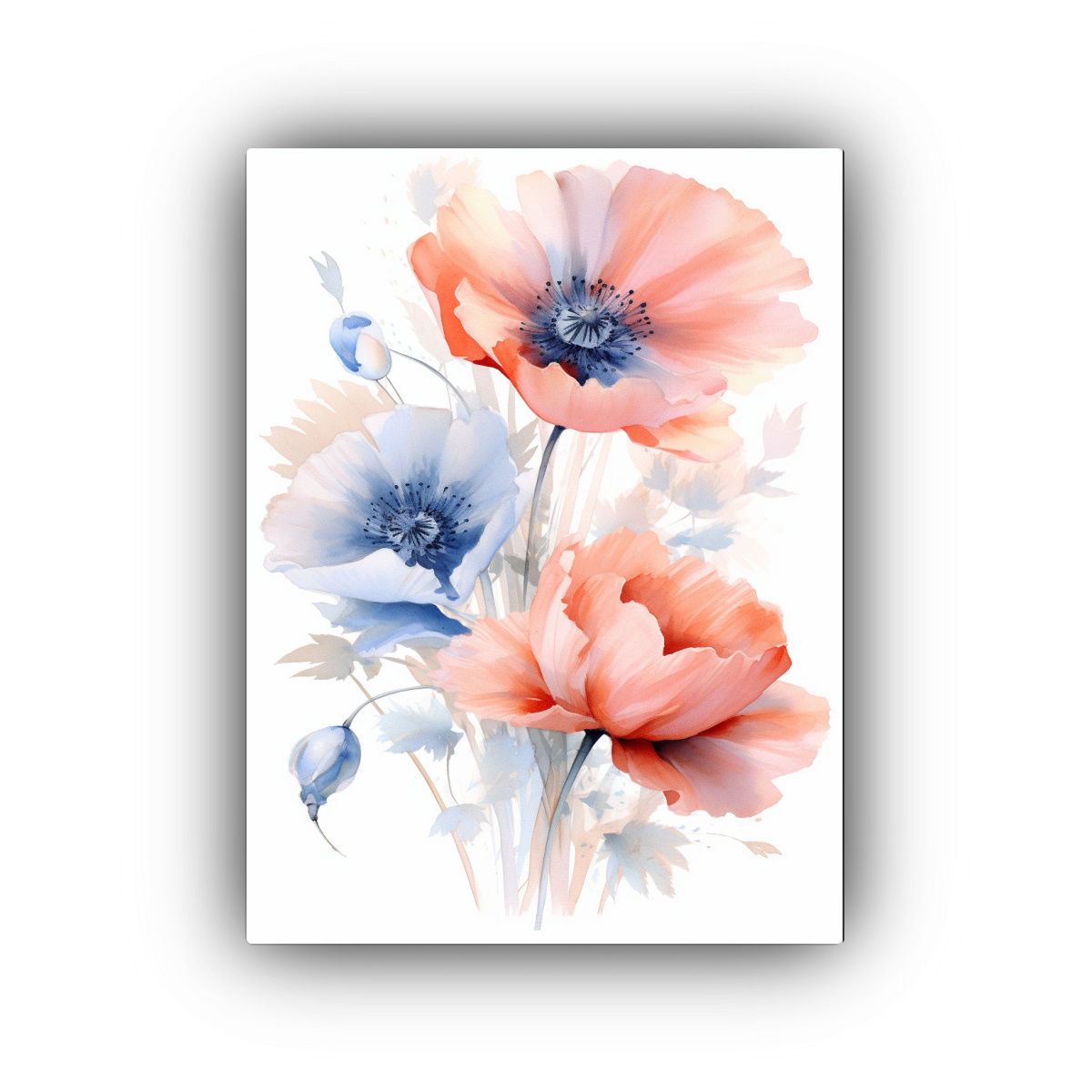 Cuadro De Decoración Con Imagen Acuarela Svg De Amapolas Rosas En El S - Decocuadros