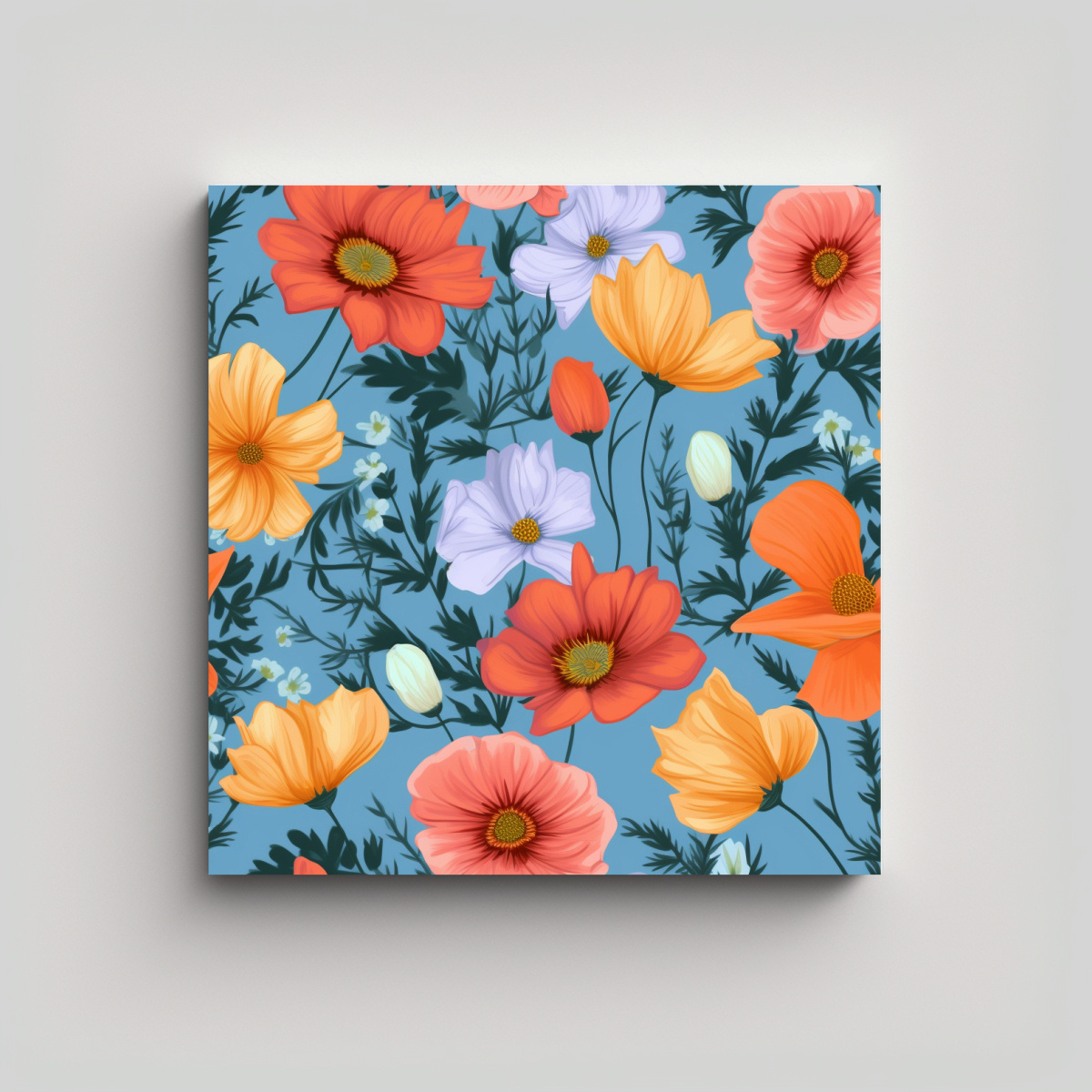 Cuadro De Flores Variadas En Tela Bastidor - Vista Superior Exuberante - Decocuadros