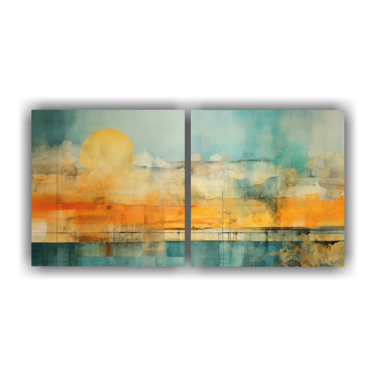 Cuadro De Pared Simetría En Naranja, Turquesa Y Dorado - DecoCuadros