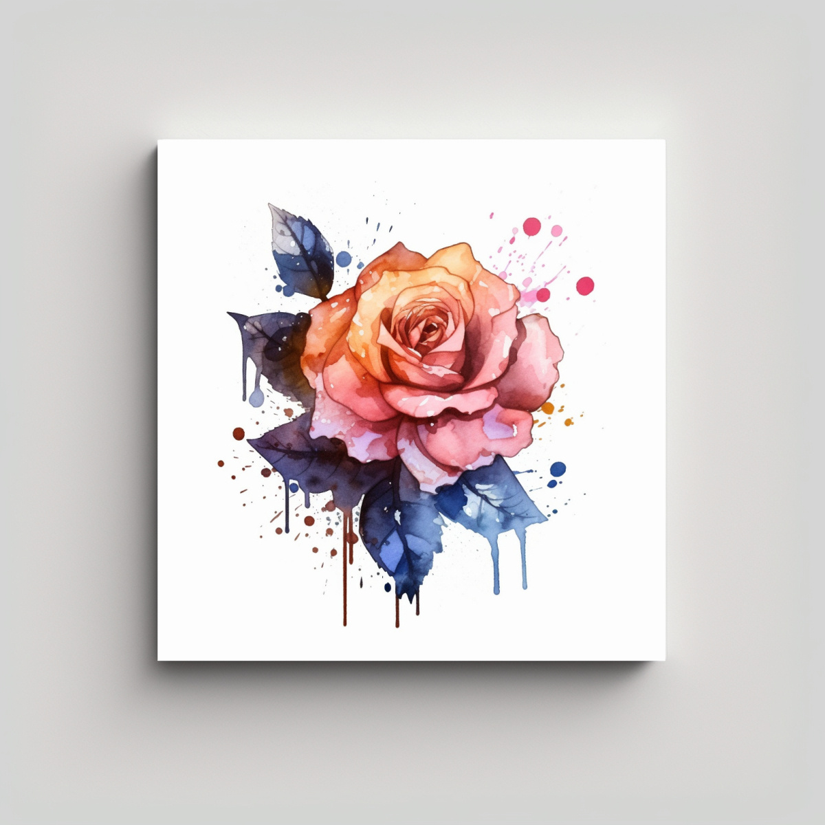 Cuadro De Rosa En Tela Sublimada Alta Resolución - Diseño Acuarela - Decocuadros