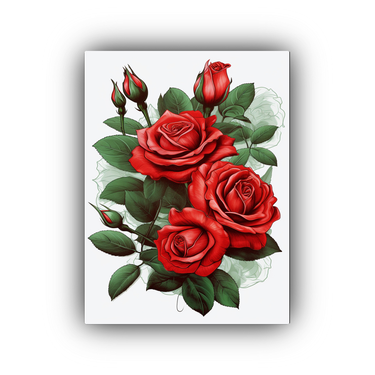 Cuadro De Rosas Rojas Con Hojas Verdes En Lienzo Vertical Intensamente ...