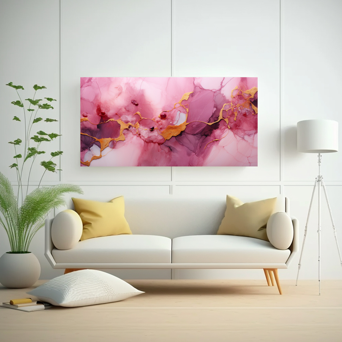 Cuadro De Tela Abstracto Mármol Rosa Y Dorado - DecoCuadros