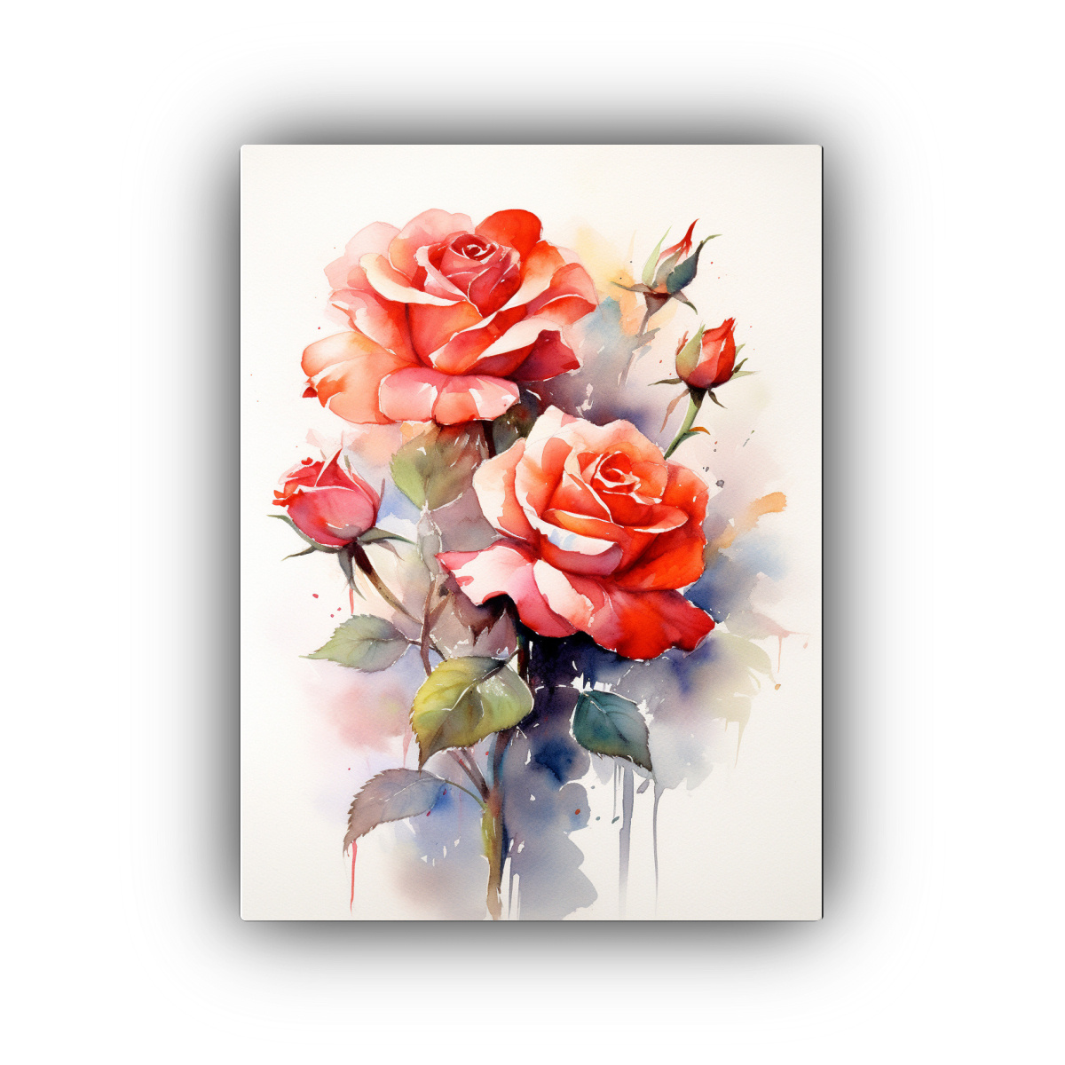Cuadro De Tela Acuarela Con Detalles De Lujosos Ramos De Rosas Rojas - DecoCuadros