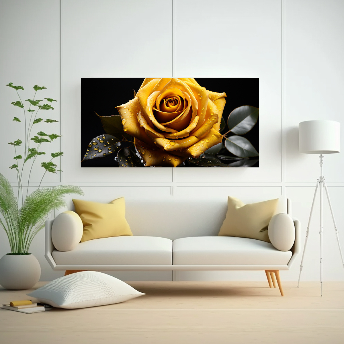 Cuadro De Tela Estilo Galería Con Imagen De Una Rosa Amarilla Brillante - Decocuadros