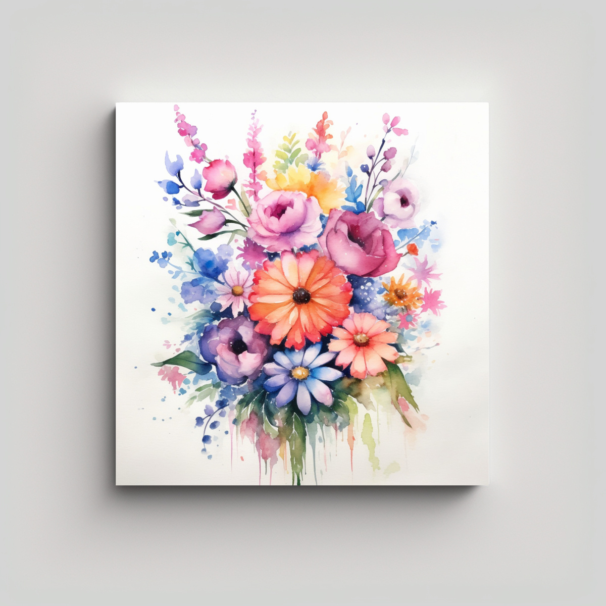 Cuadro De Tela Sublimada Con Ramo Flores Acuarela Intenso - DecoCuadros