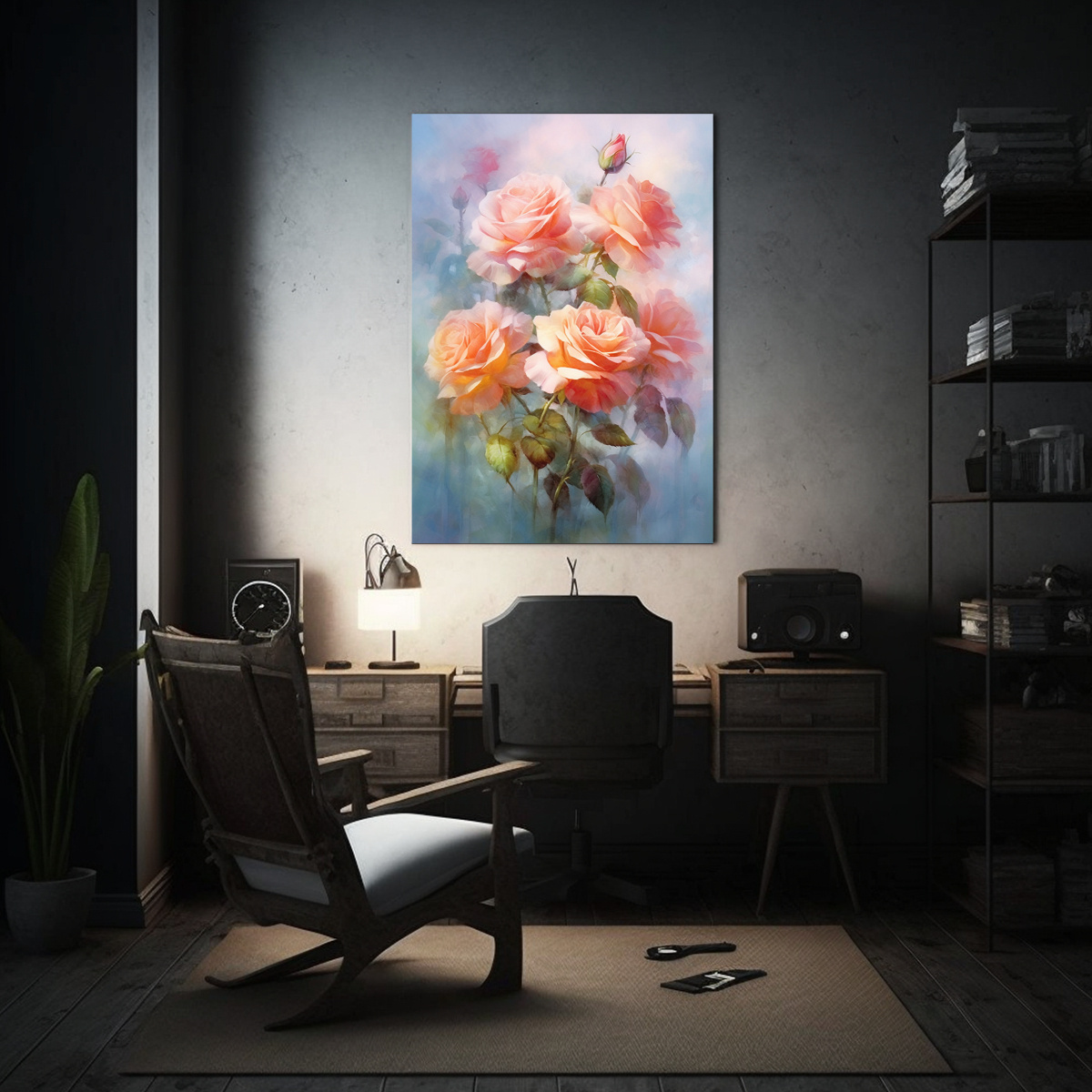 Cuadro De Tela Vintage Con Esquema De Rosas Rosa Pastel En Estilo Acuarela - Decocuadros