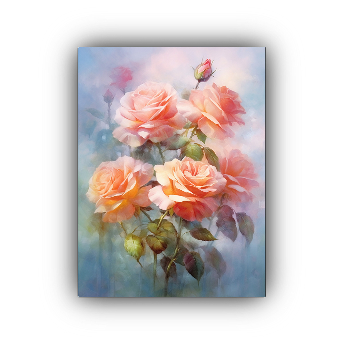 Cuadro De Tela Vintage Con Esquema De Rosas Rosa Pastel En Estilo Acuarela - Decocuadros