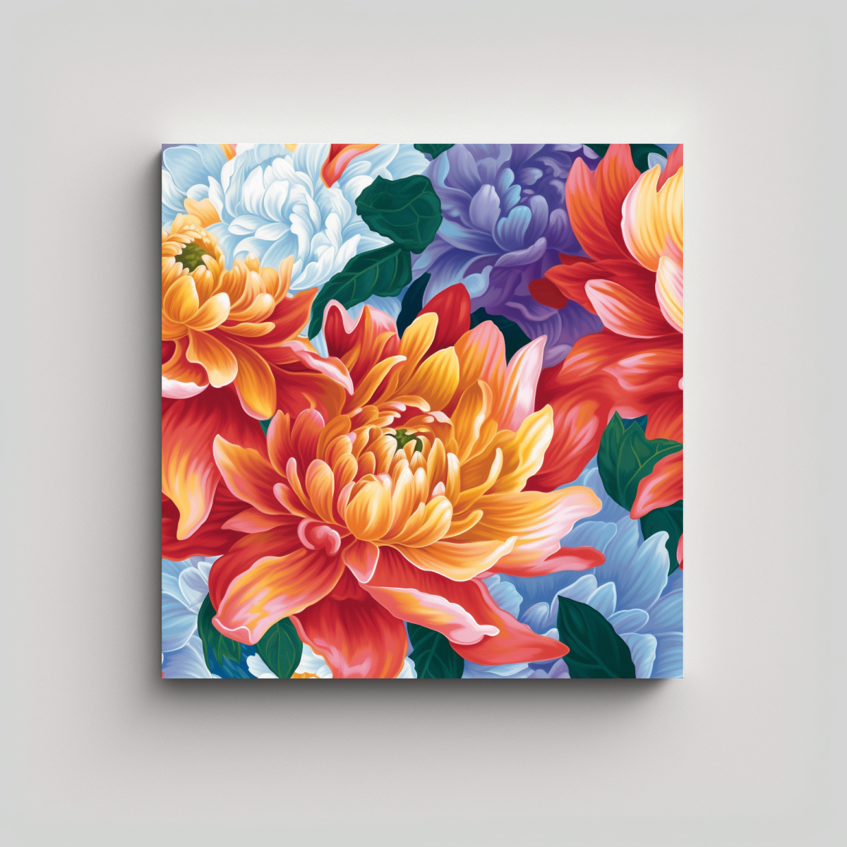 Cuadro Decorativo Bastidor Enigmático: Flores Grandes Detalles Intrincados - Decocuadros